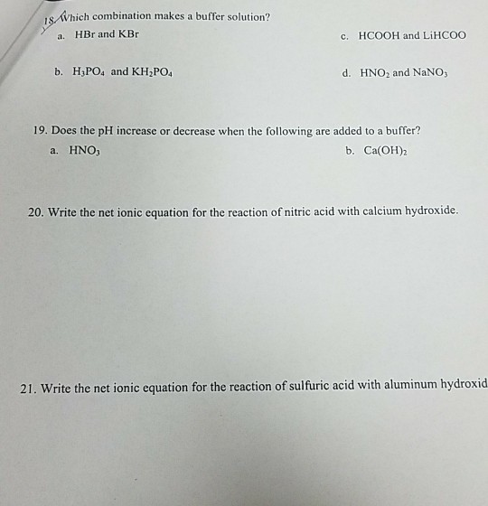 Solved s Which combination makes a buffer solution? a. HBr | Chegg.com
