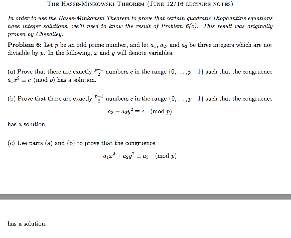 THE HASSE-MIN KowsKI THEOREM (JUNE 12/16 LECTURE | Chegg.com