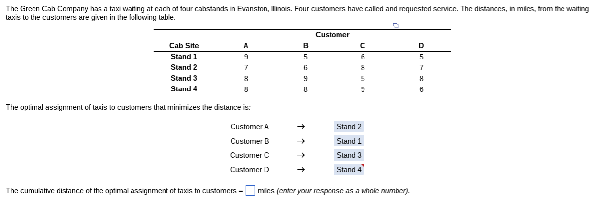 Solved The Green Cab Company has a taxi waiting at each of | Chegg.com