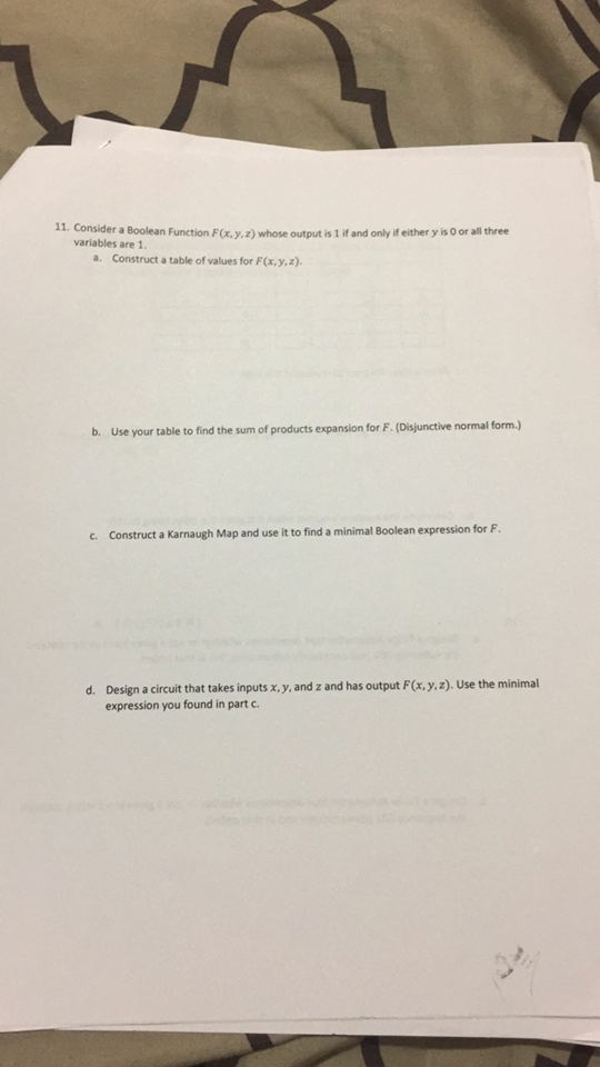 Solved Consider a Boolean Function F(x, y, z) whose output | Chegg.com