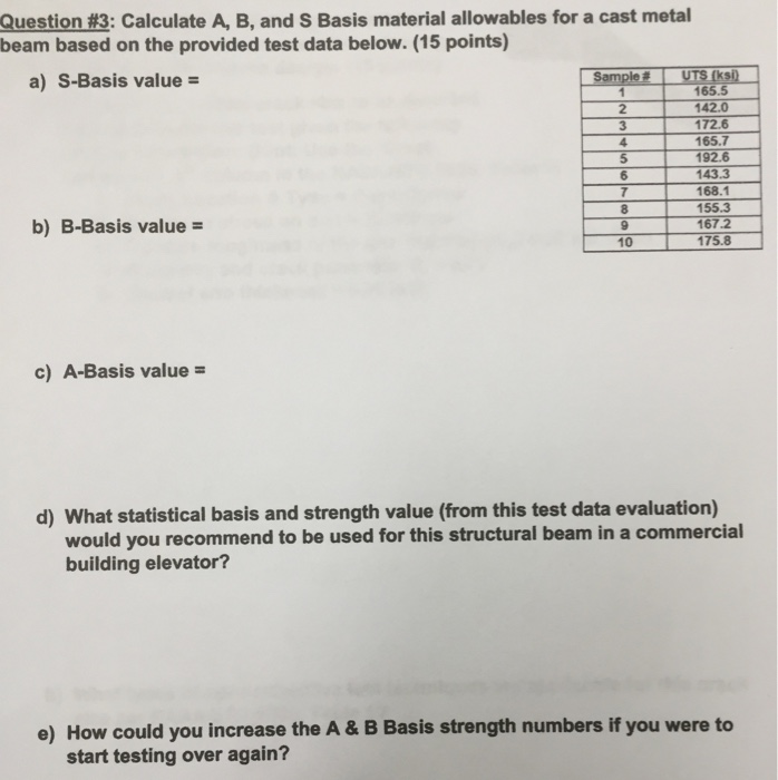 Solved Calculate A, B, and S Basis material allowable for a | Chegg.com