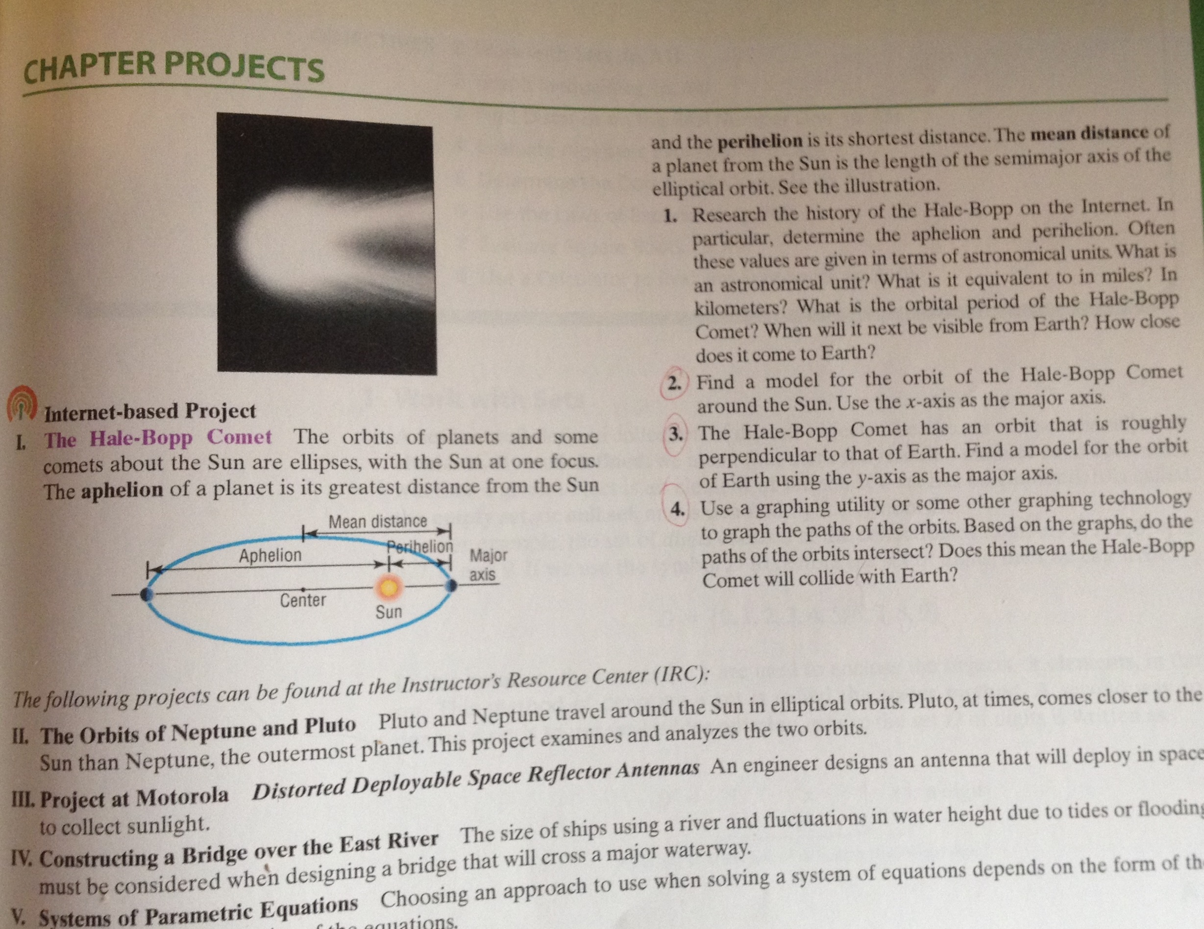 Solved 2 Find A Model For The Orbit Of The Hale Bopp Comet