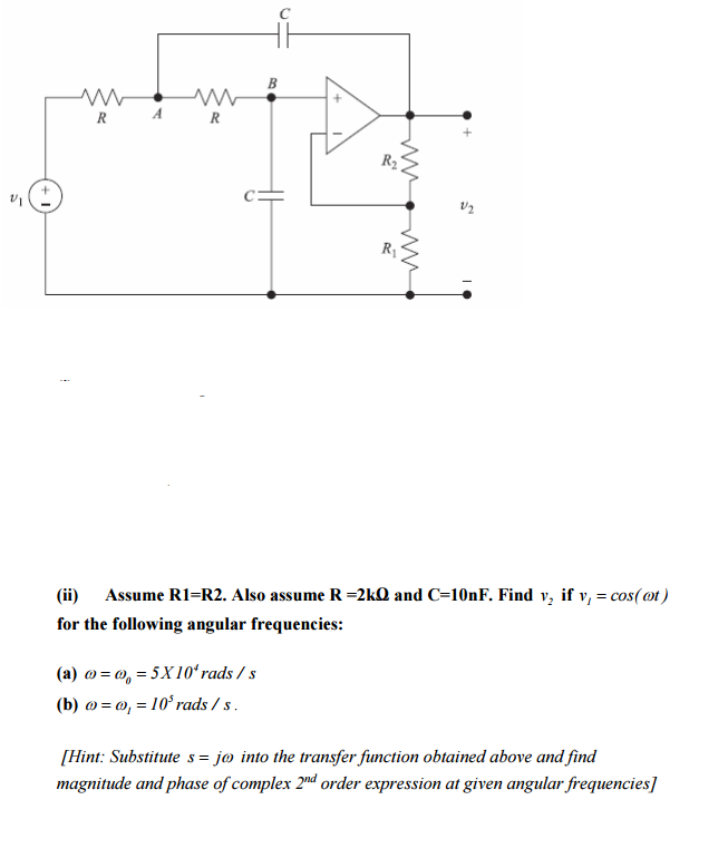 Solved Assume R1 = R2. Also assume R = 2k ohm and C=10nF. | Chegg.com