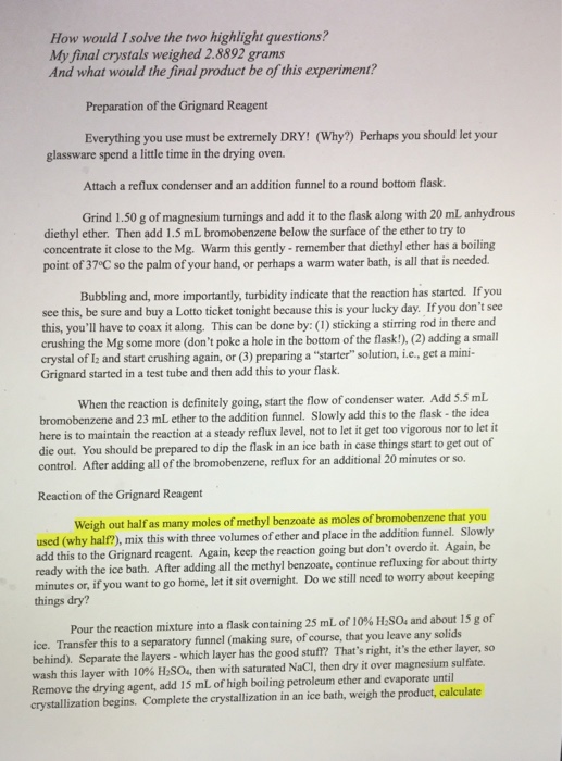 Solved How would I solve the two highlight questions? My | Chegg.com