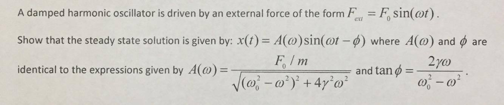 Solved A damped harmonic oscillator is driven by an external | Chegg.com