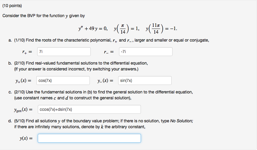 Solved Consider the BVP for the function y given by y"+ 49 | Chegg.com