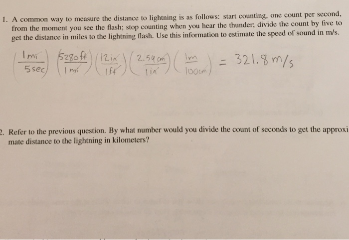 Solved 1. A common way to measure the distance to lightning | Chegg.com