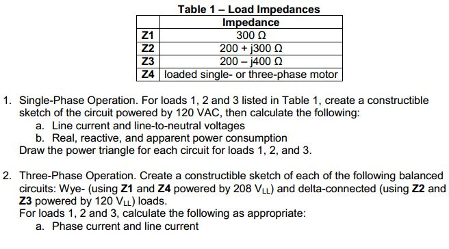 Single-Phase Operation. For loads 1, 2 and 3 listed | Chegg.com