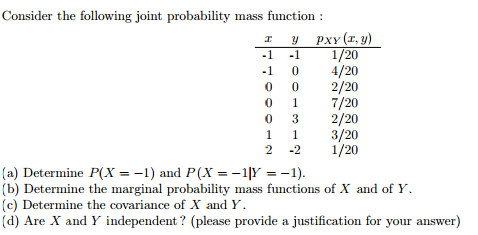Solved Consider the following joint probability mass | Chegg.com