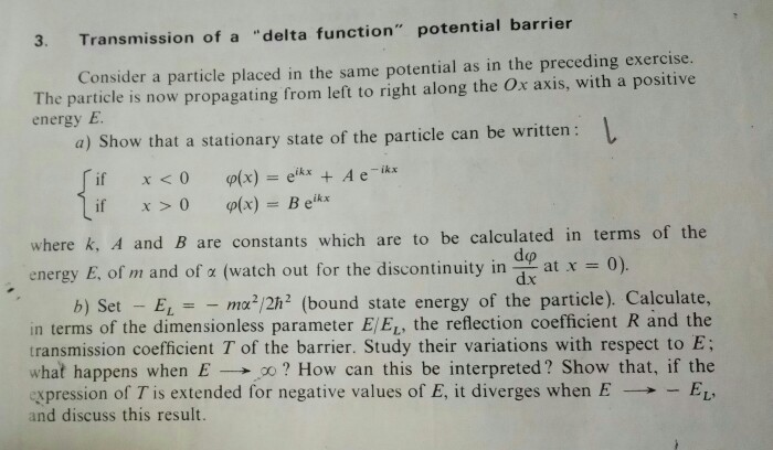Solved 3. Transmission of a "delta function" potential | Chegg.com