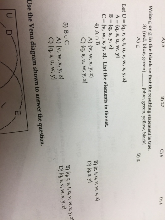 Solved Write subset or not subset in the blank so that the | Chegg.com