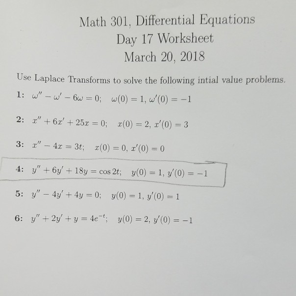 Solved Math 301, Differential Equations Day 17 Worksheet | Chegg.com