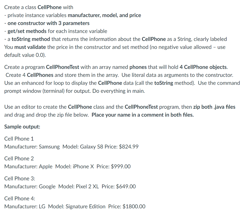 Solved Create a class Cellphone with - private instance | Chegg.com