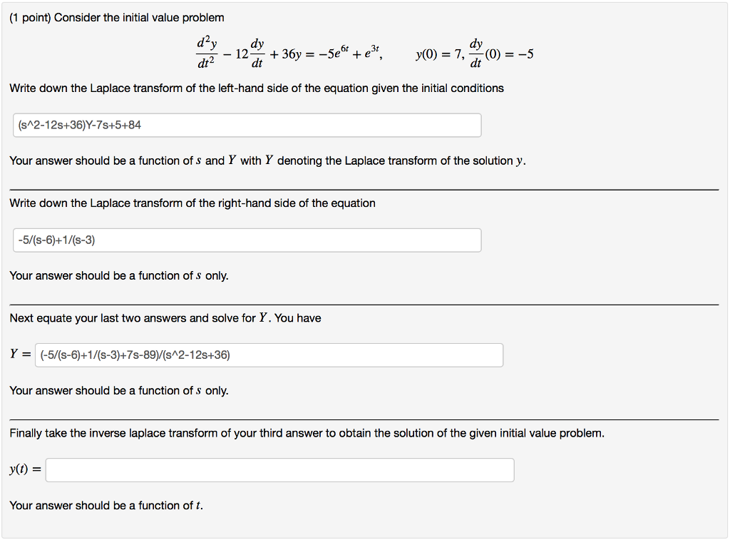 Solved 1 point) Consider the initial value problem dy y(0) = | Chegg.com