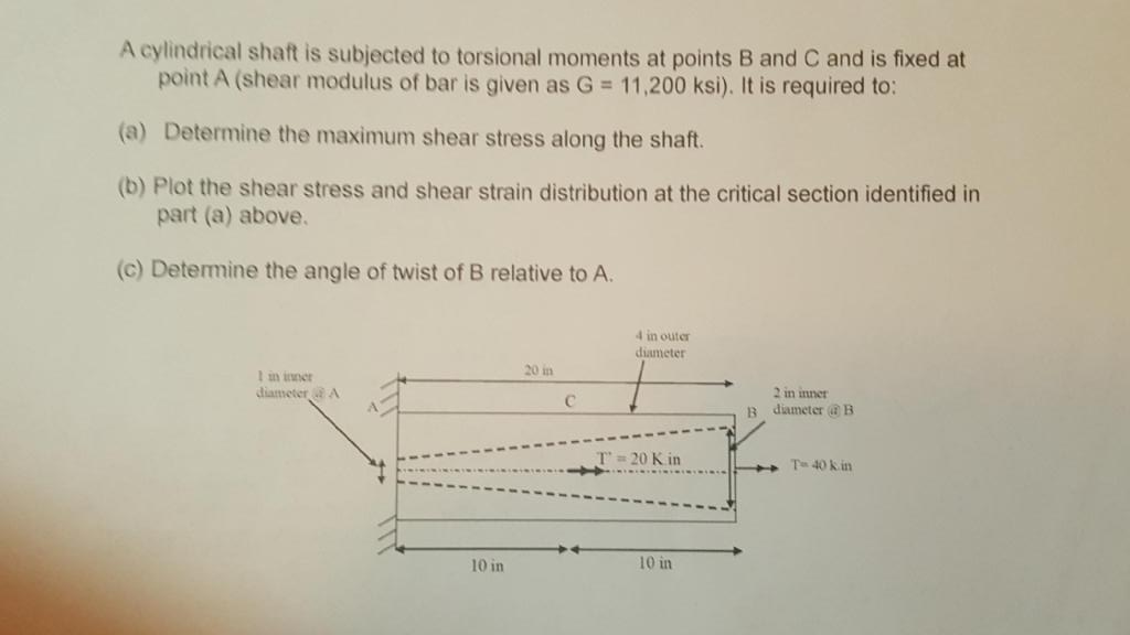 Solved A cylindrical shaft is subjected to torsional moments | Chegg.com