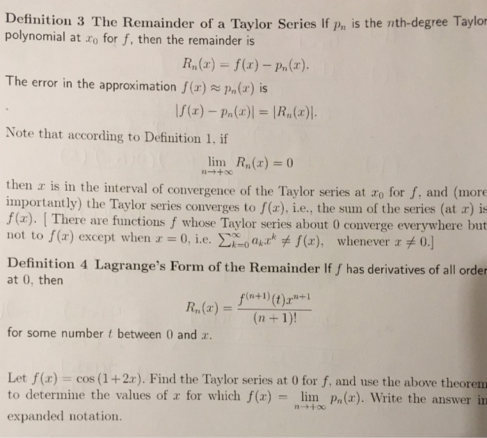 Solved The Remainder of a Taylor Series If p_n is the | Chegg.com