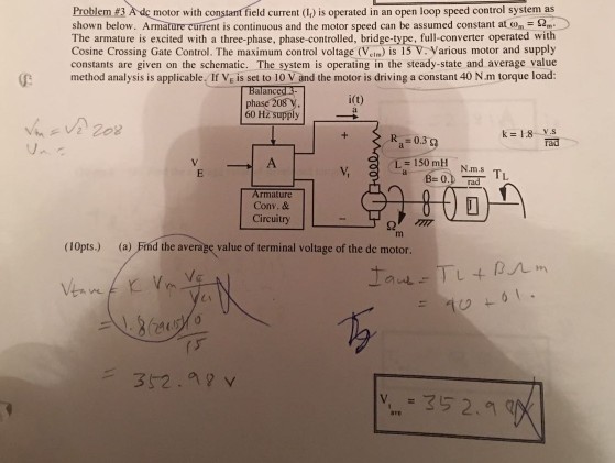 Solved Problem #3 Ade motor with constant field current (I ) | Chegg.com