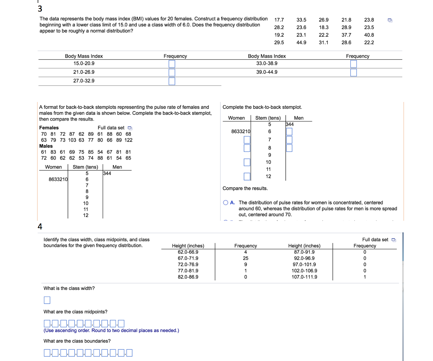 Solved The data represents the body mass index (BMI) values | Chegg.com