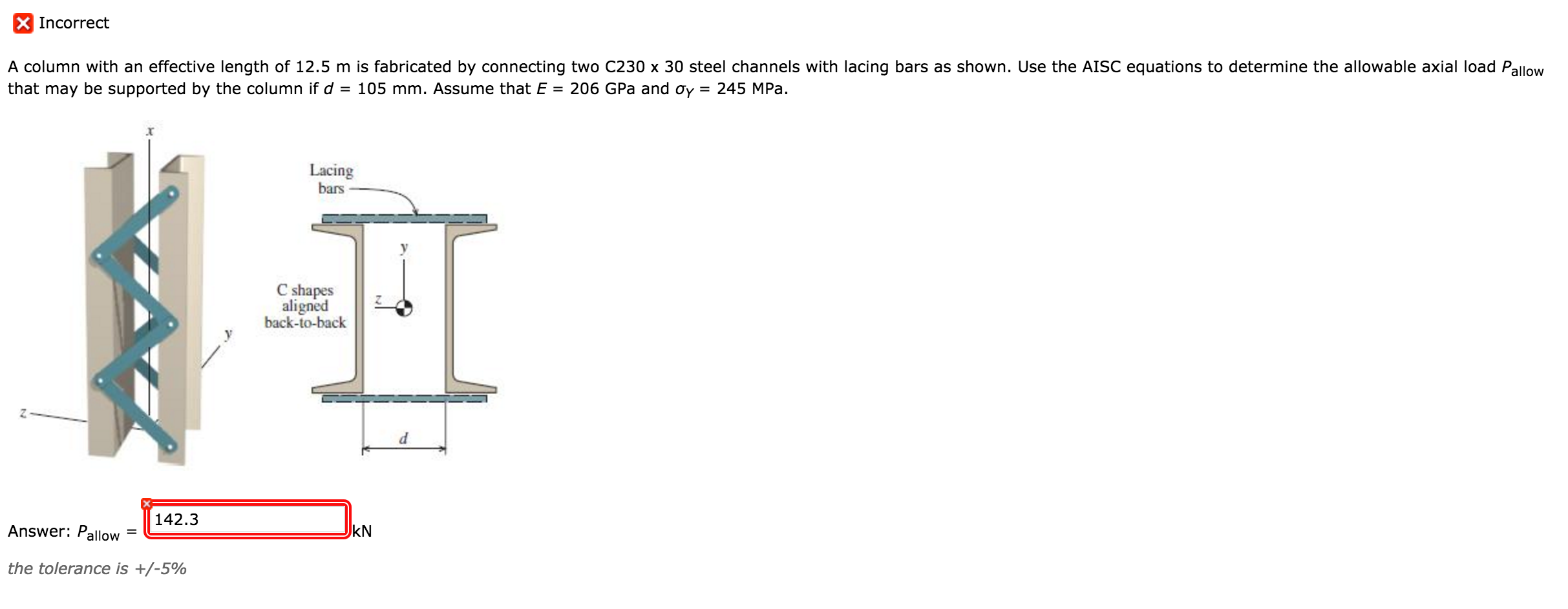 Solved A column with an effective length of 12.5 m is | Chegg.com