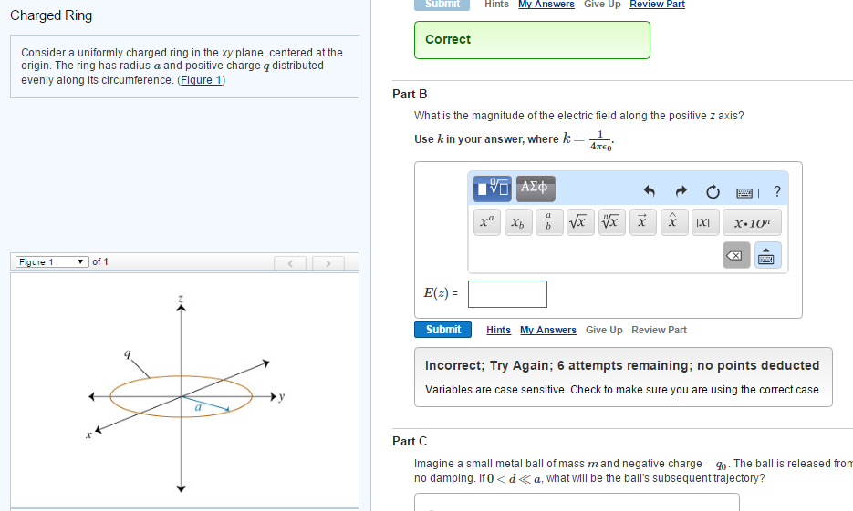Solved Consider A Uniformly Charged Ring In The Xy Plane
