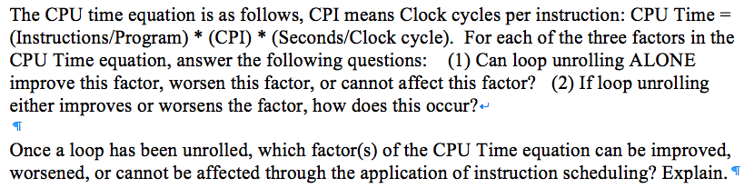 Solved The CPU time equation is as follows, CPI means Clock | Chegg.com