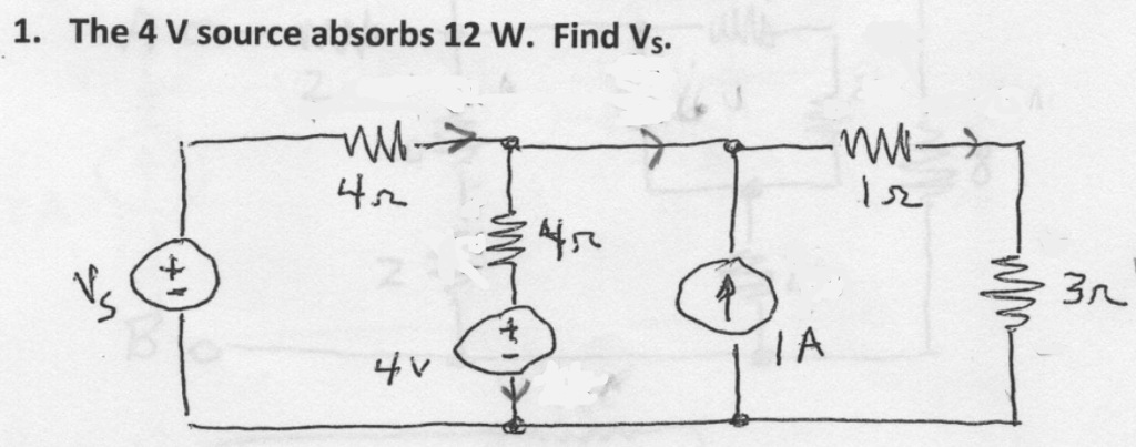 Solved The 4 V source absorbs 12 W. Find Vs. | Chegg.com