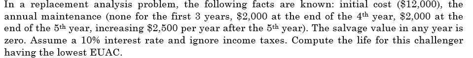 Solved In a replacement analysis problem, the following | Chegg.com