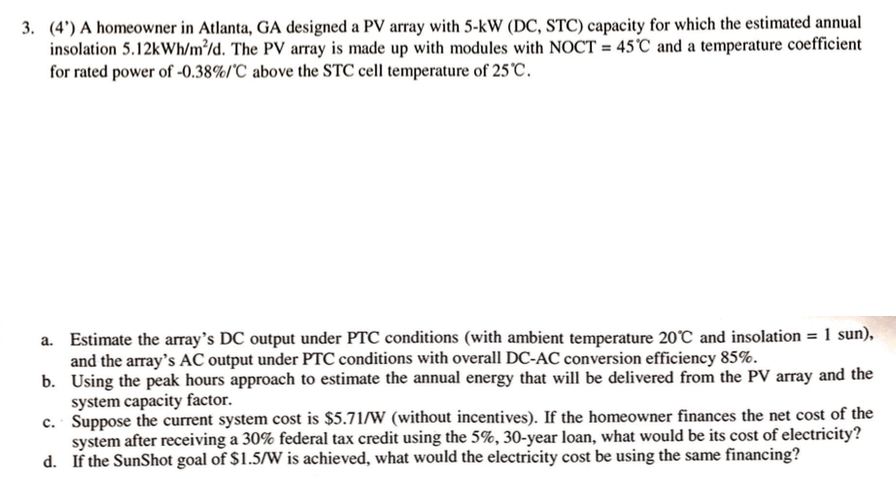 A homeowner in Atlanta, GA designed a PV array with | Chegg.com