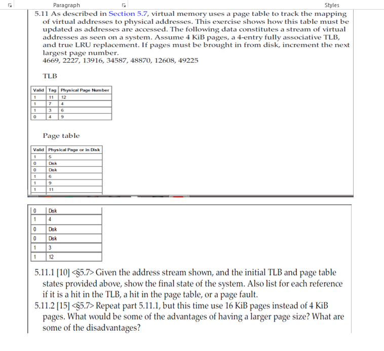 Solved As described in Section 5.7, virtual memory uses a | Chegg.com