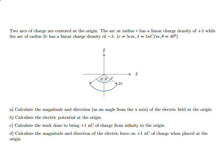 Solved Two arcs of charge are centered at the origin. The | Chegg.com