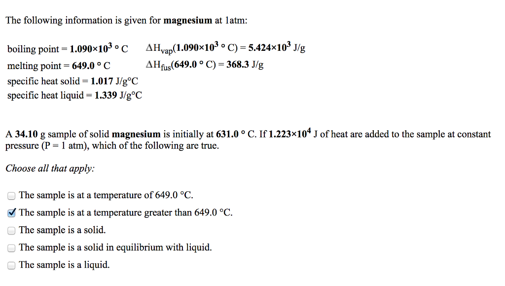 Solved The following information is given for magnesium at 1 | Chegg.com