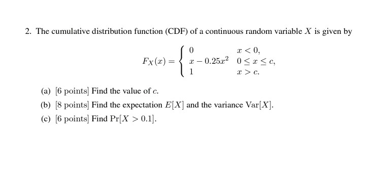 Solved The cumulative distribution function (CDF) of a | Chegg.com