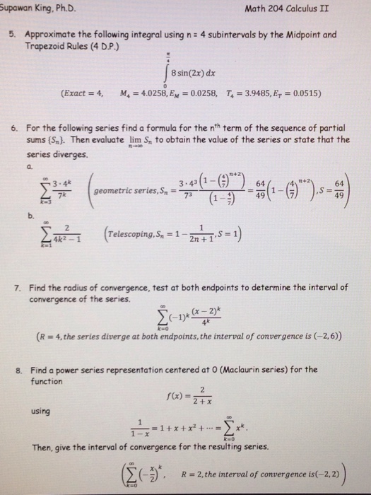 Solved Approximate the following integral using n = 4 | Chegg.com