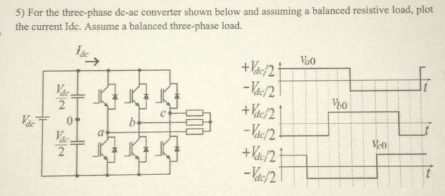 Solved 5) For the three-phase de-ac converter shown below | Chegg.com
