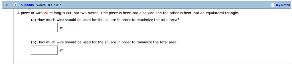 Solved 9. -12 points SCalcET8 4.7.037 My Notes A piece of | Chegg.com Solved 9. -12 points SCalcET8 4.7.037 My Notes A piece of | Chegg.com