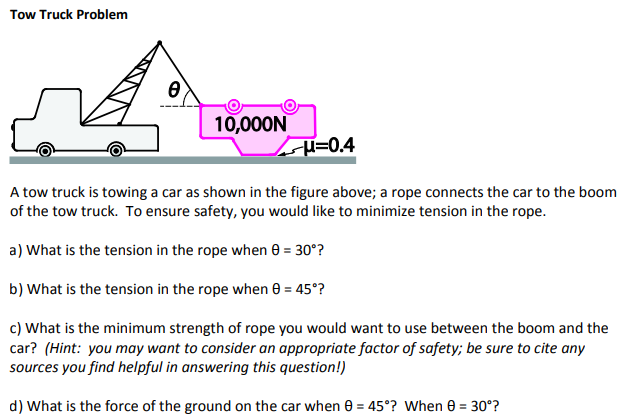 Solved Tow Truck Problem 10,000N 0.4 A tow truck is towing a | Chegg.com