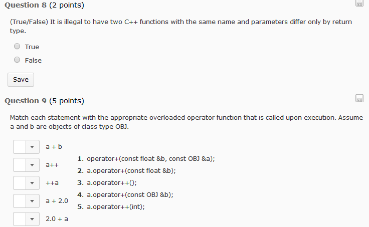 Solved Question 1 (2 points) True/False) The O True O False | Chegg.com
