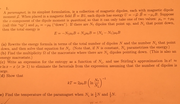 Solved A paramagnet in its simplest for is a collection of | Chegg.com