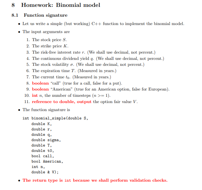 Solved 8 Homework Binomial Model 81 Function Signature Let 4488