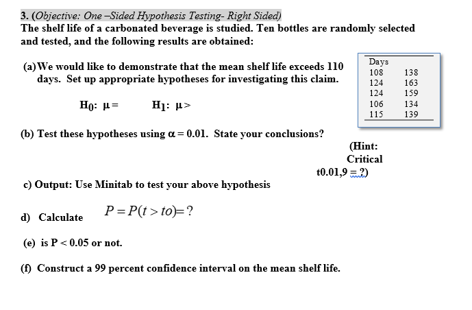 Solved 3. (Objective: One-Sided Hypothesis Testing- Right | Chegg.com