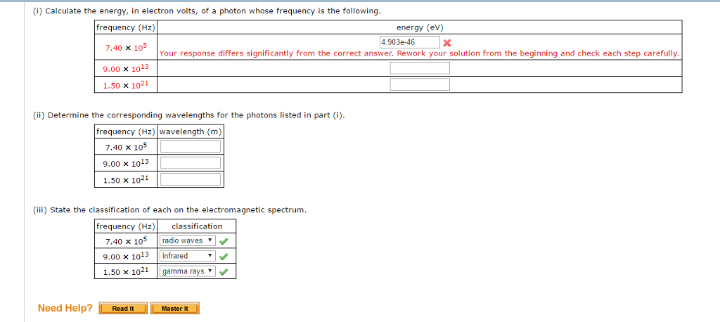 Solved (i) Calculate the energy, in electron volts, of a | Chegg.com