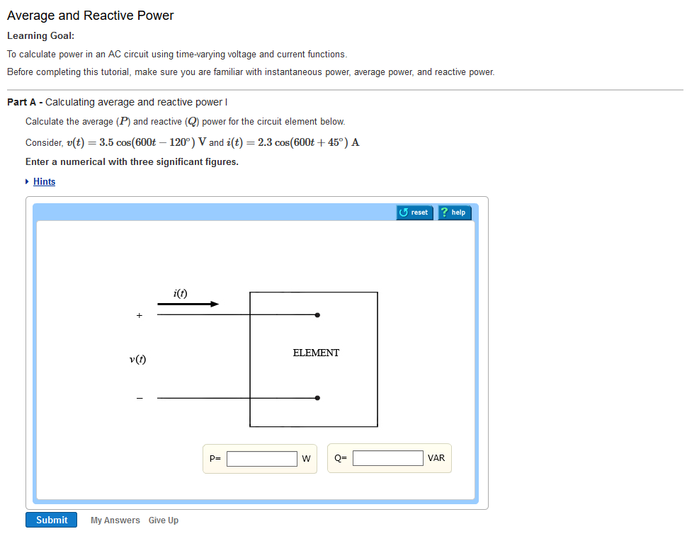 Solved Average and Reactive Power Learning Goal To calculate | Chegg.com