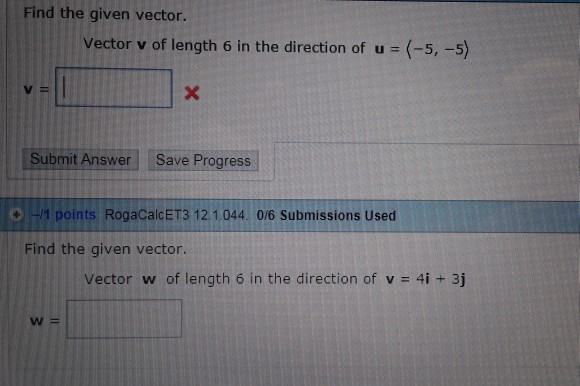 Solved Find the given vector. Vector v of length 6 in the | Chegg.com