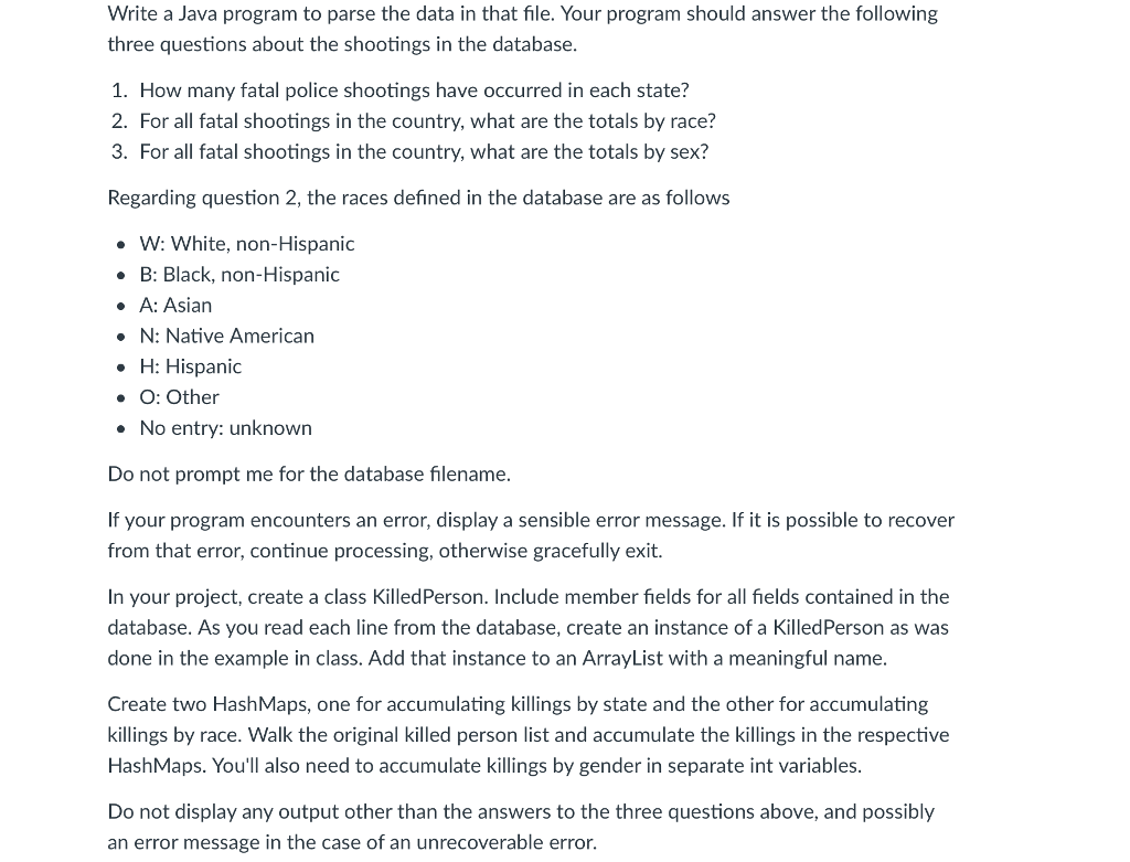 Solved Write a Java program to parse the data in that file. | Chegg.com