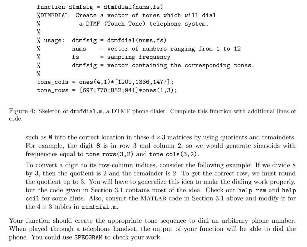 3.3 DTMF Dial Function Write a function, dtmfdial, to | Chegg.com