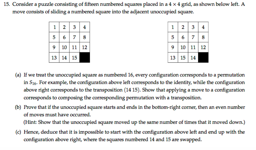 Solved Consider a puzzle consisting of fifteen numbered | Chegg.com