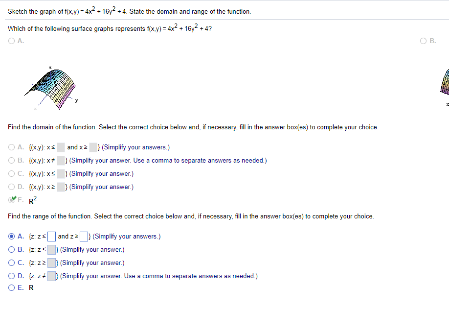 Solved Sketch the graph of f(x, y) = 4x^2 + 16y^2 + 4. State | Chegg.com