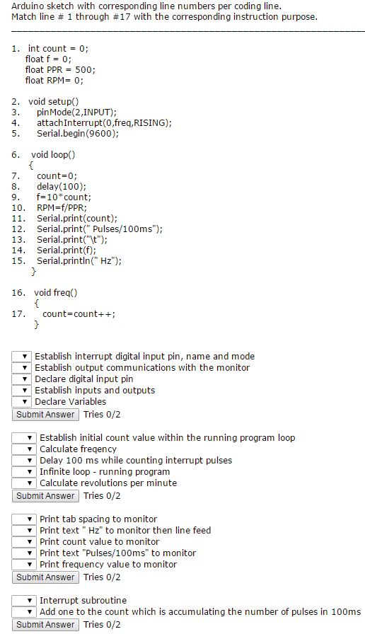 Solved Arduino sketch with corresponding line numbers per | Chegg.com