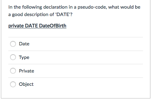 Solved In the following declaration in a pseudo-code, what | Chegg.com