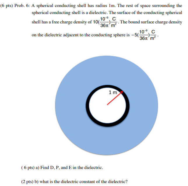 Solved (6 pts) Prob. 6: A spherical conducting shell has | Chegg.com